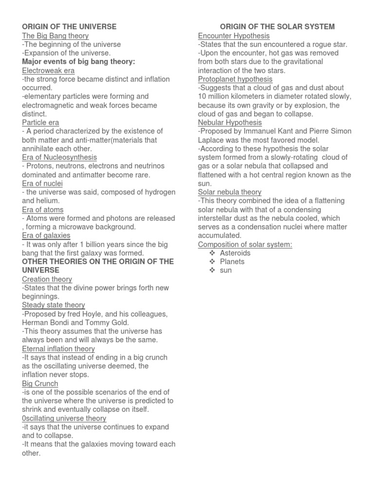 Origin of The Universe Origin of The Solar System | PDF | Formation And ...