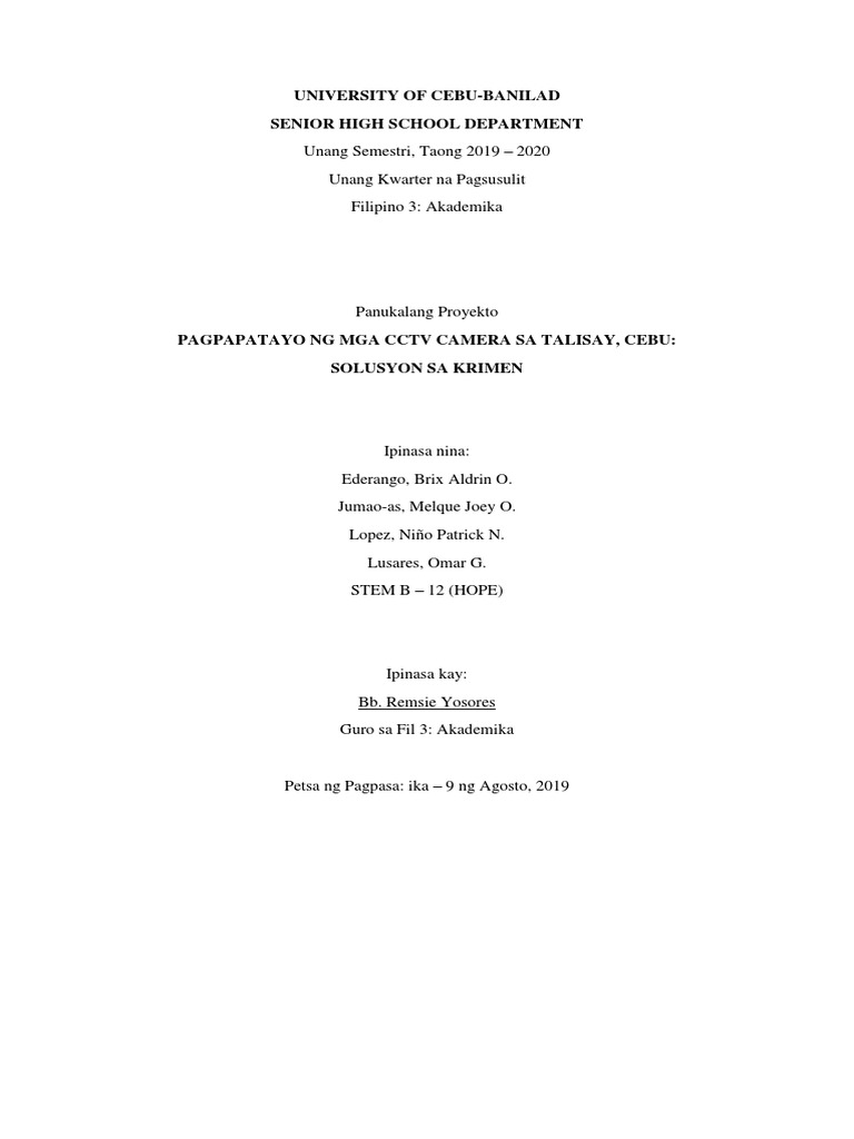 Fil Group 8 Panukalang Proyekto | PDF