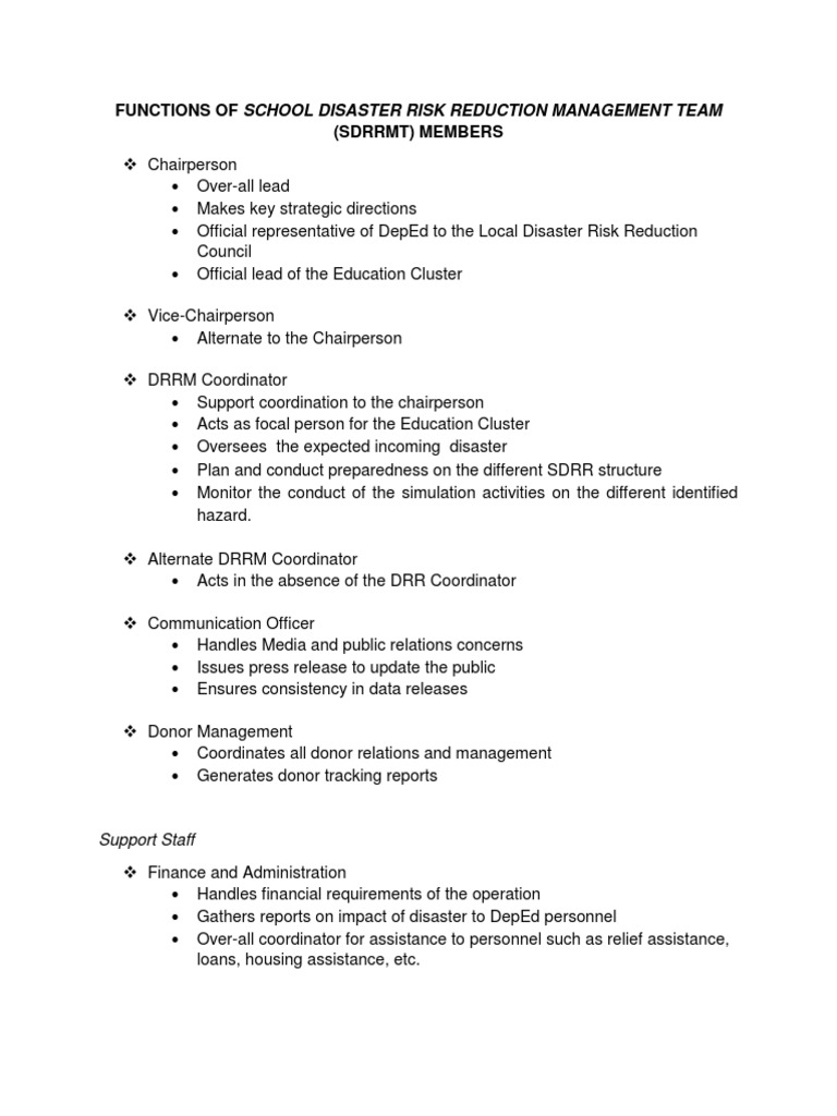 School DRRM Team Roles and Functions | PDF | Emergency Evacuation ...