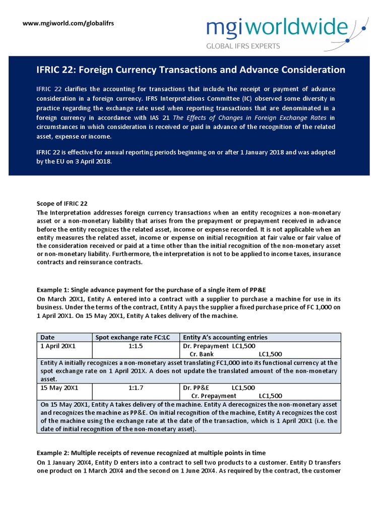 IFRIC 22: Foreign Currency Transactions and Advance Consideration | PDF ...