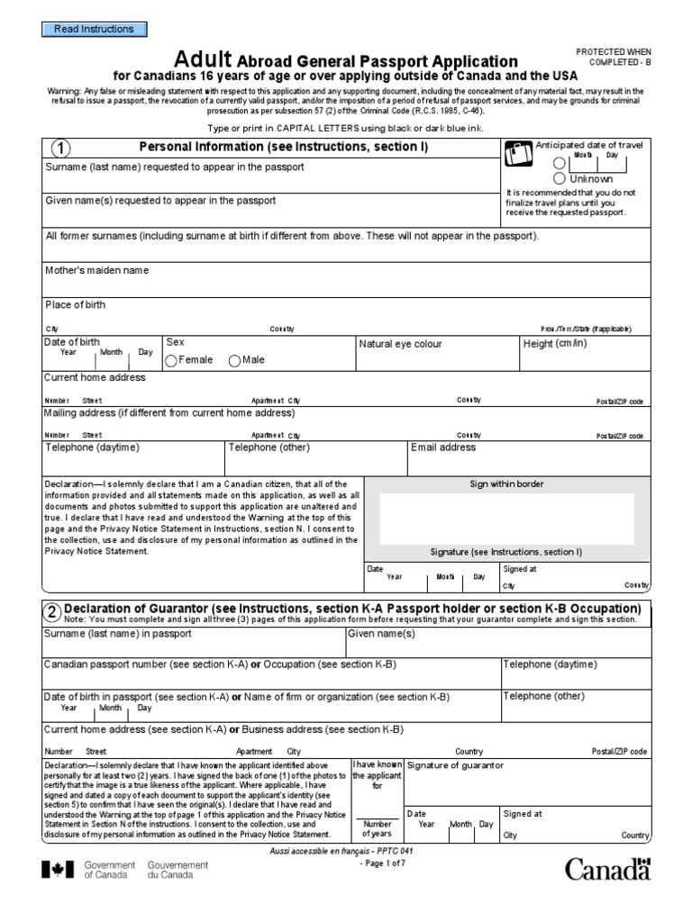 Adult: Abroad General Passport Application | PDF | Identity Document ...