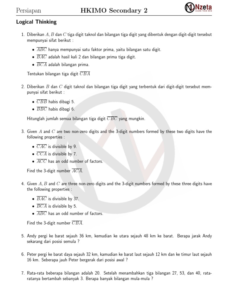 Persiapan HKIMO Secondary 2 | PDF