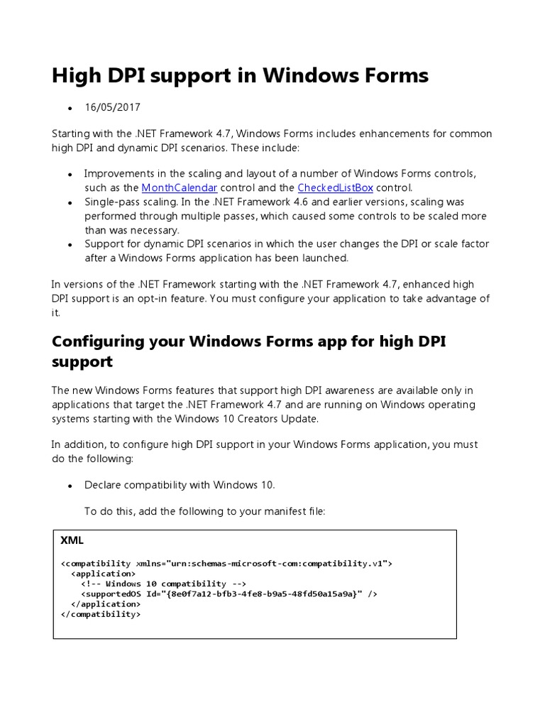 High DPI Support in Windows Forms PDF | PDF | Windows 10 | C Sharp ...