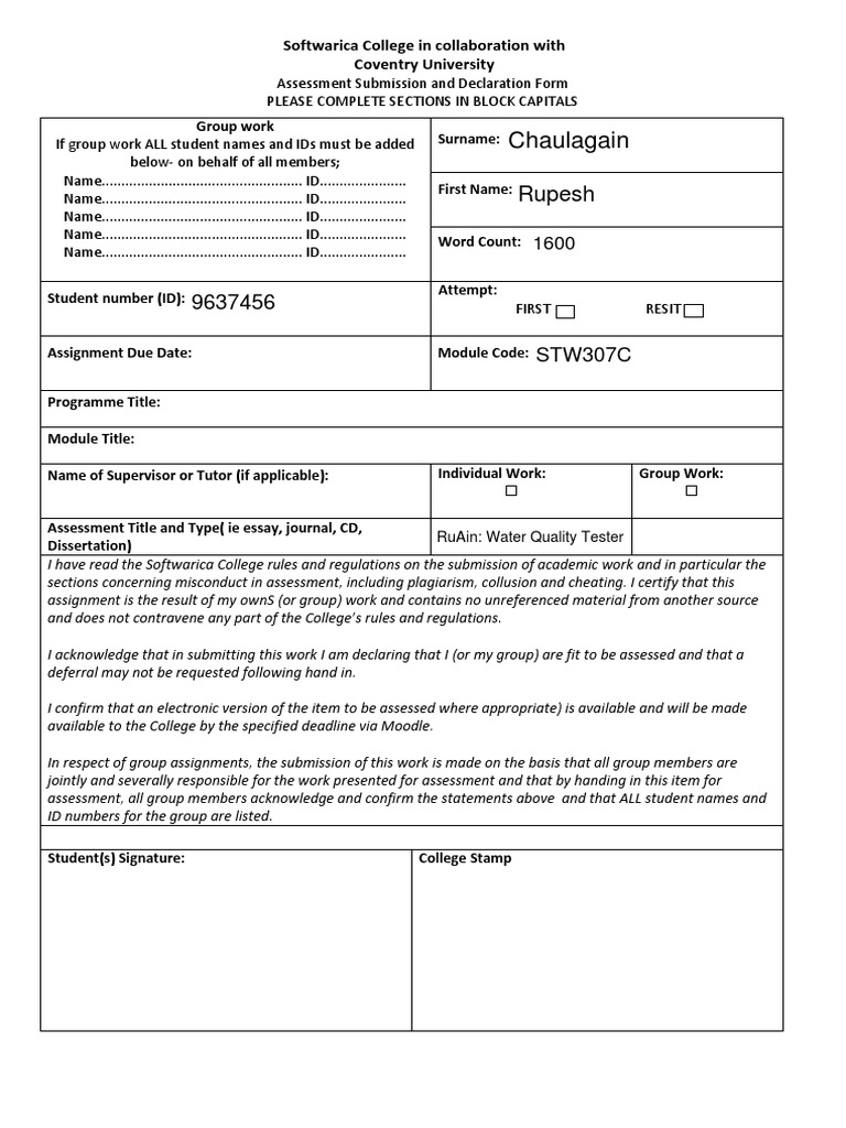 Stw-cu-Assignment Submission Declaration Form | PDF | Business