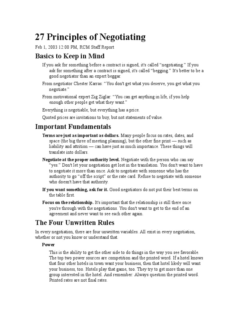 27 Principles of Negotiating: Basics To Keep in Mind | PDF ...