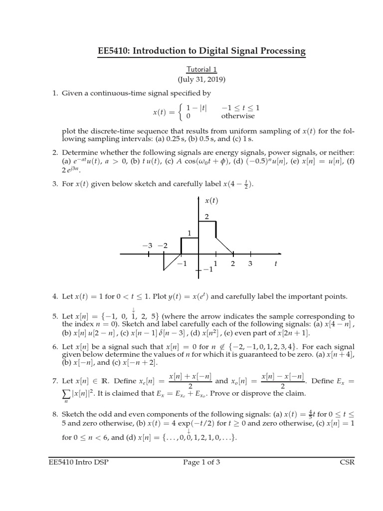 Tutorial 1 | PDF | Discrete Time And Continuous Time | Digital Signal ...