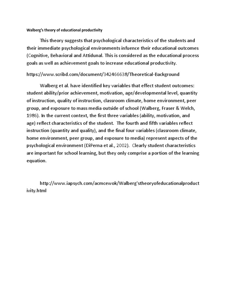 Walberg's Theory of Educational Productivity | PDF