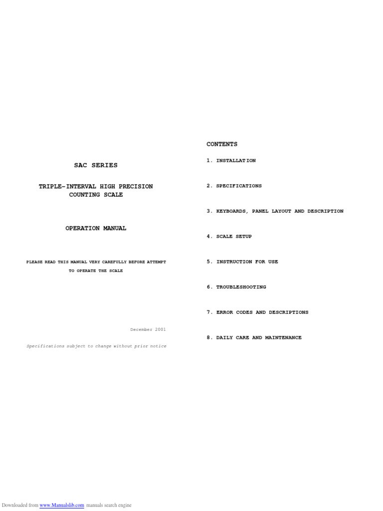 Sac Series: 1. Installat Ion | PDF | Calibration | Weight