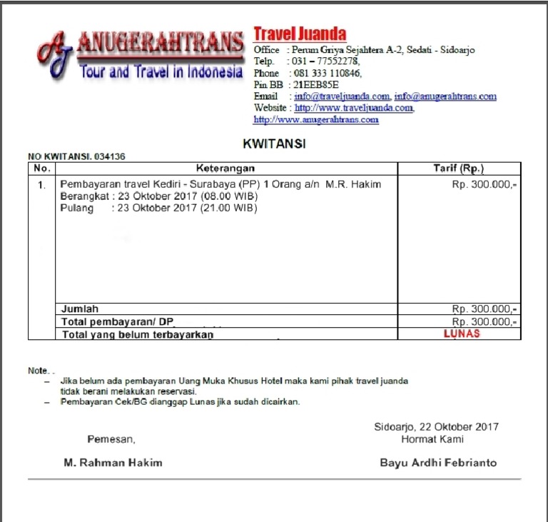 Kuitansi Travel - M.R Hakim | PDF