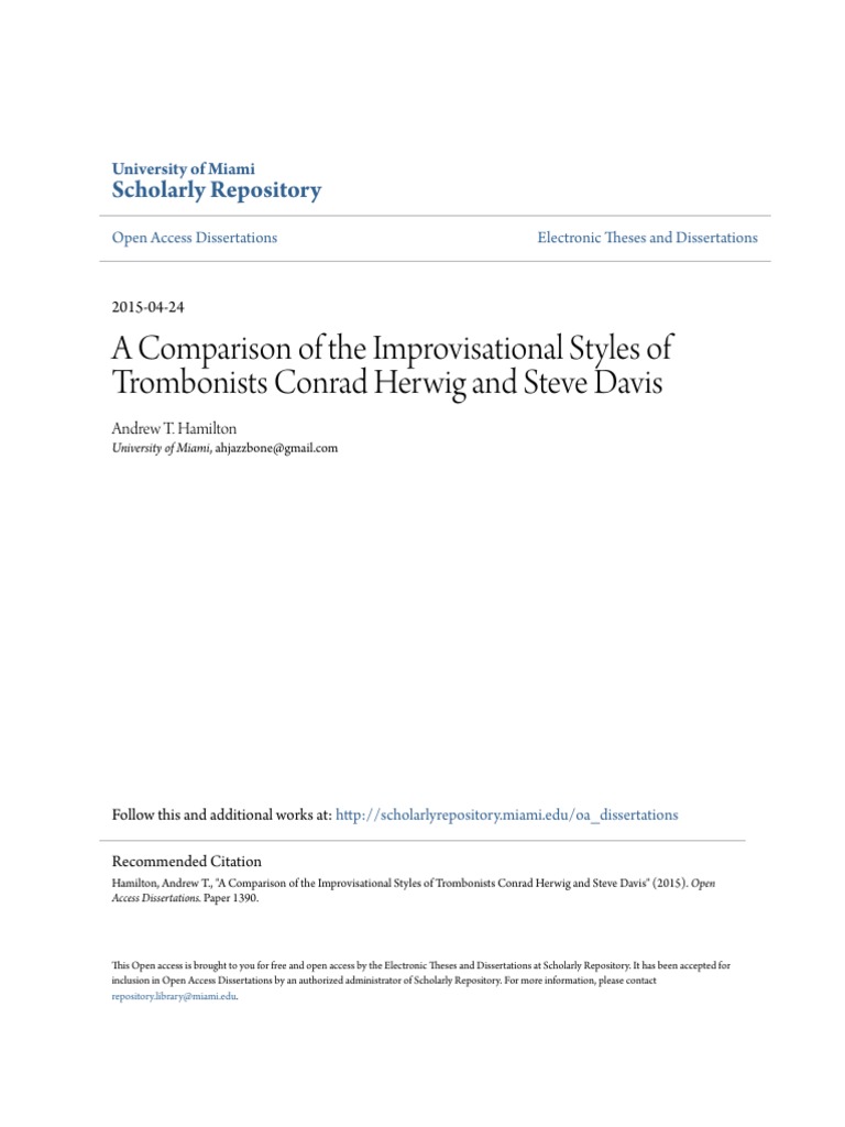 A Comparison of The Improvisational Styles of Trombonists Conrad Herwig ...