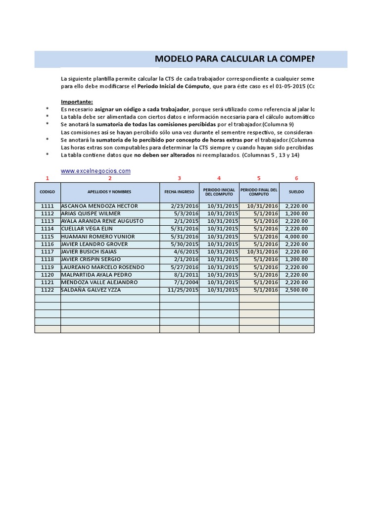 Plantilla para Calculo de CTS | PDF | Sueldos y salarios | Compensación ...
