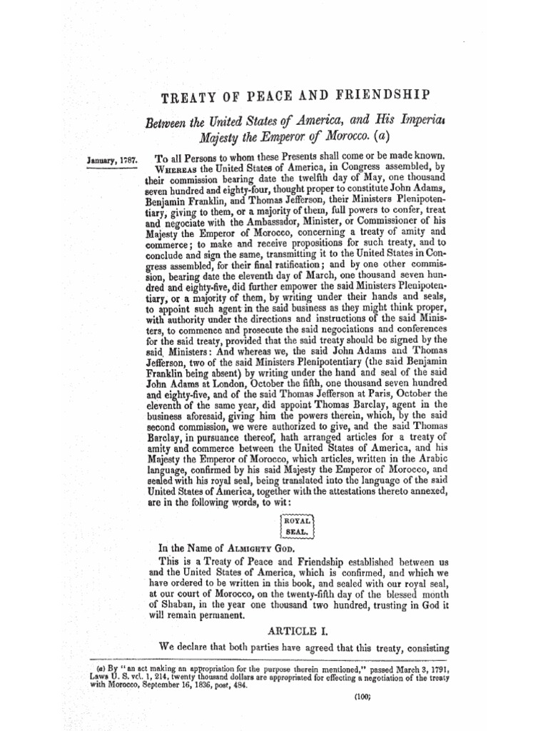 Treaty of Peace 1787 | PDF
