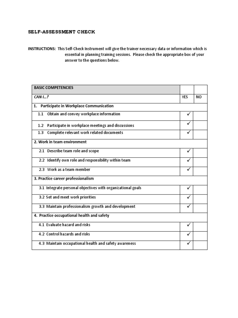 Self Assessment 1 1 | PDF | Occupational Safety And Health | Cakes