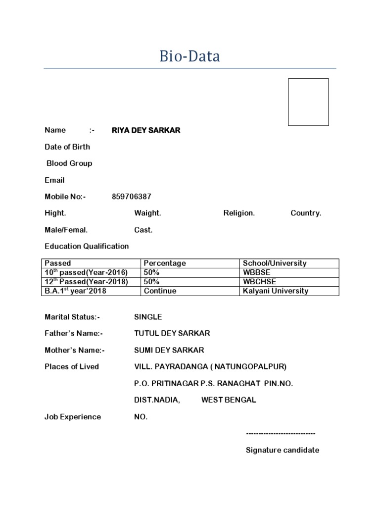 Bio-DATA RIYA | PDF