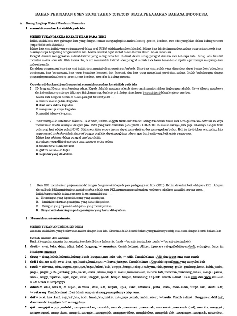 Bedah Kisi-Kisi Usbn Bi 2019 | PDF