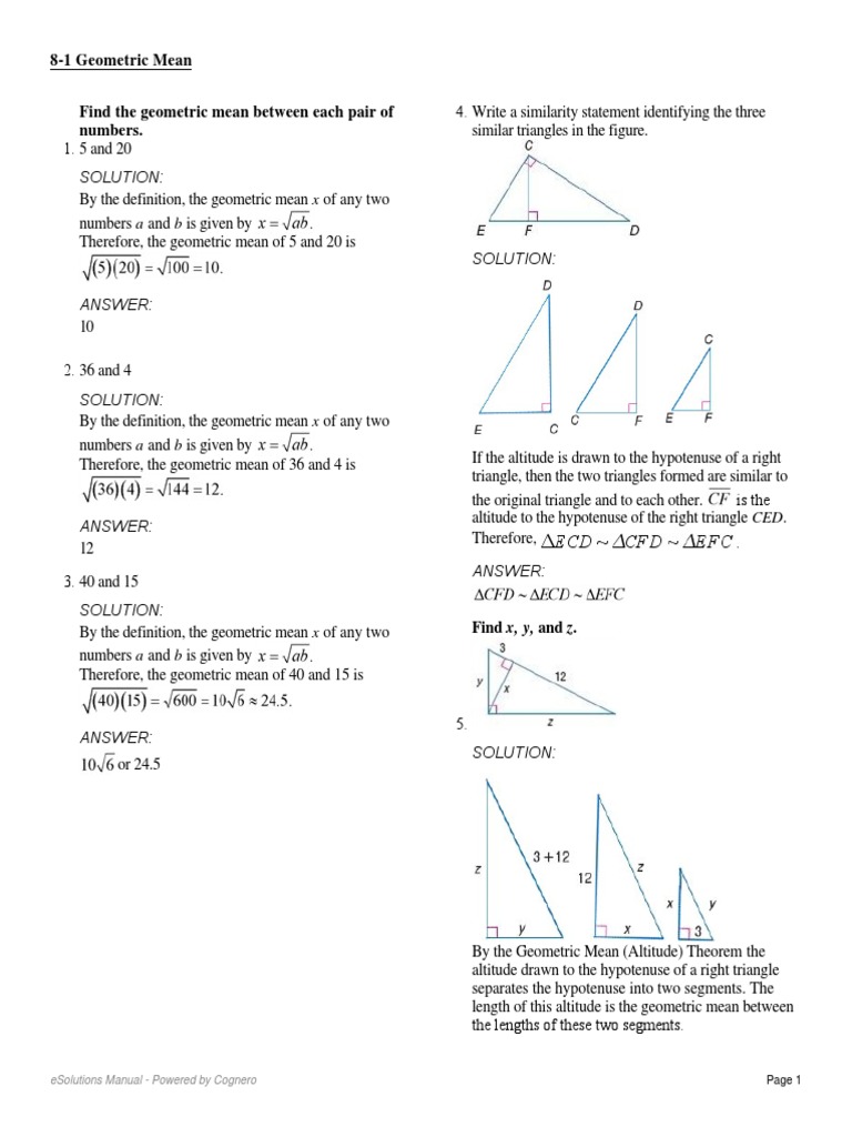8-1 Geometric Mean | PDF | Euclid | Triangle