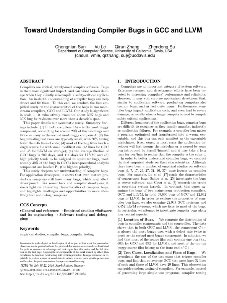 Toward Understanding Compiler Bugs in GCC and LLVM | PDF | Software Bug | Compiler