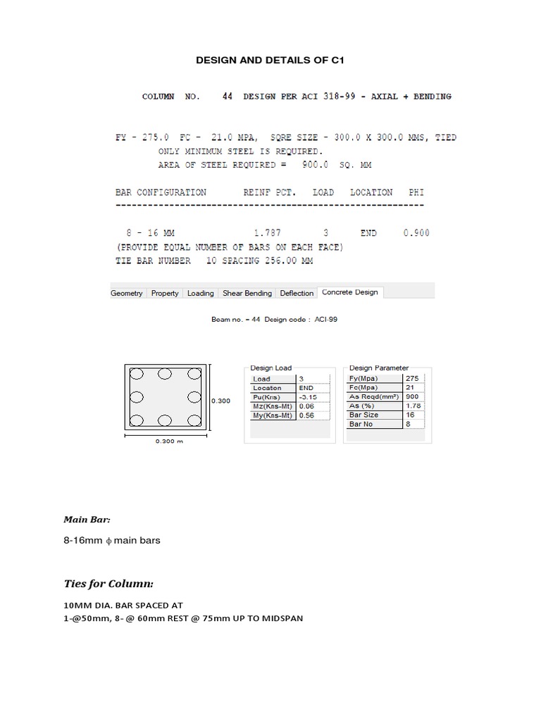 Design Specifications and Reinforcement Schematics for Columns C1 and ...