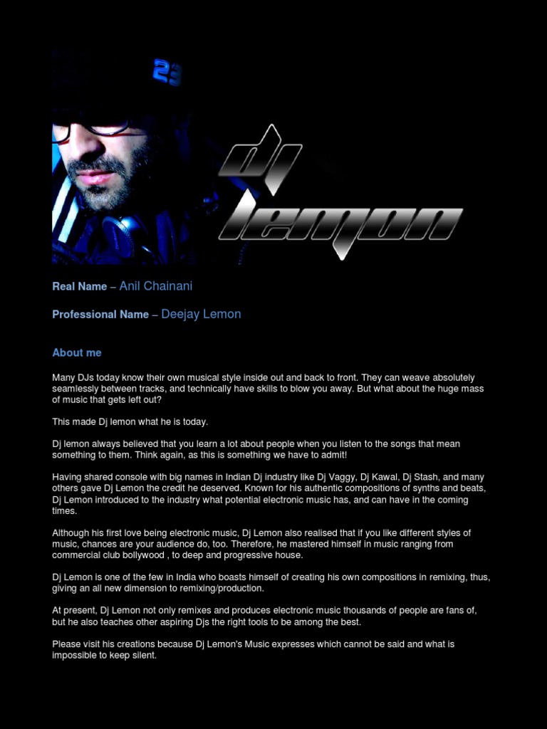 DJ Lemon: Profile & Musical Journey | PDF | Disc Jockey | Sound ...
