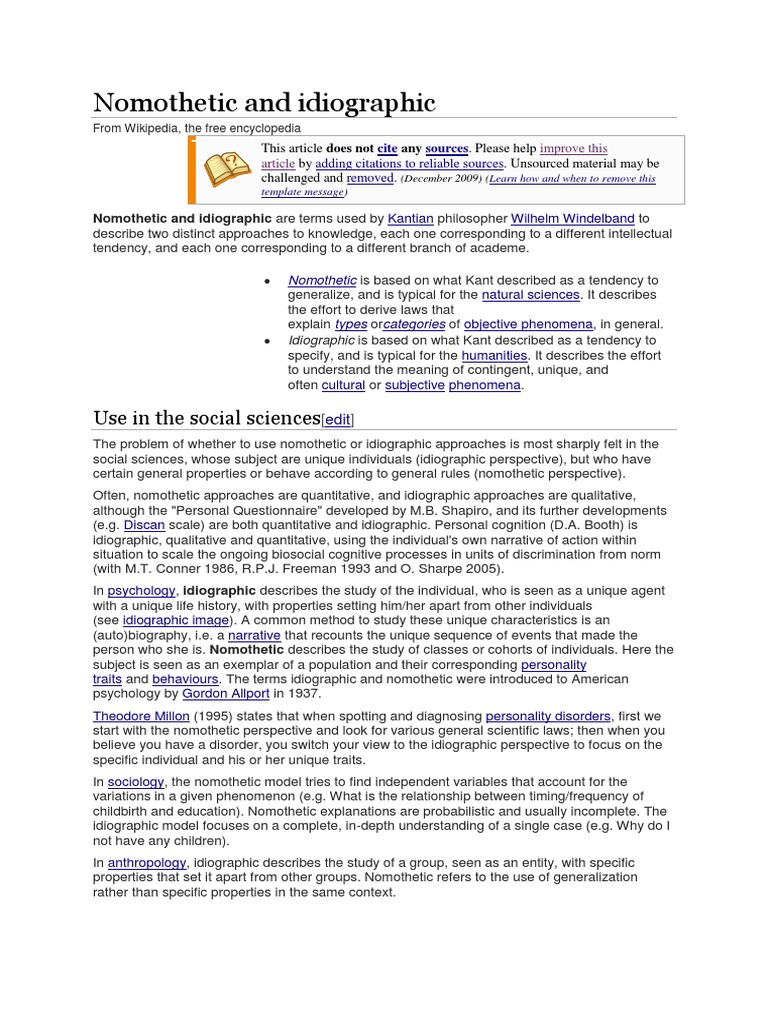 Nomothetic and Idiographic Draft 1 | PDF | Cognitive Science ...