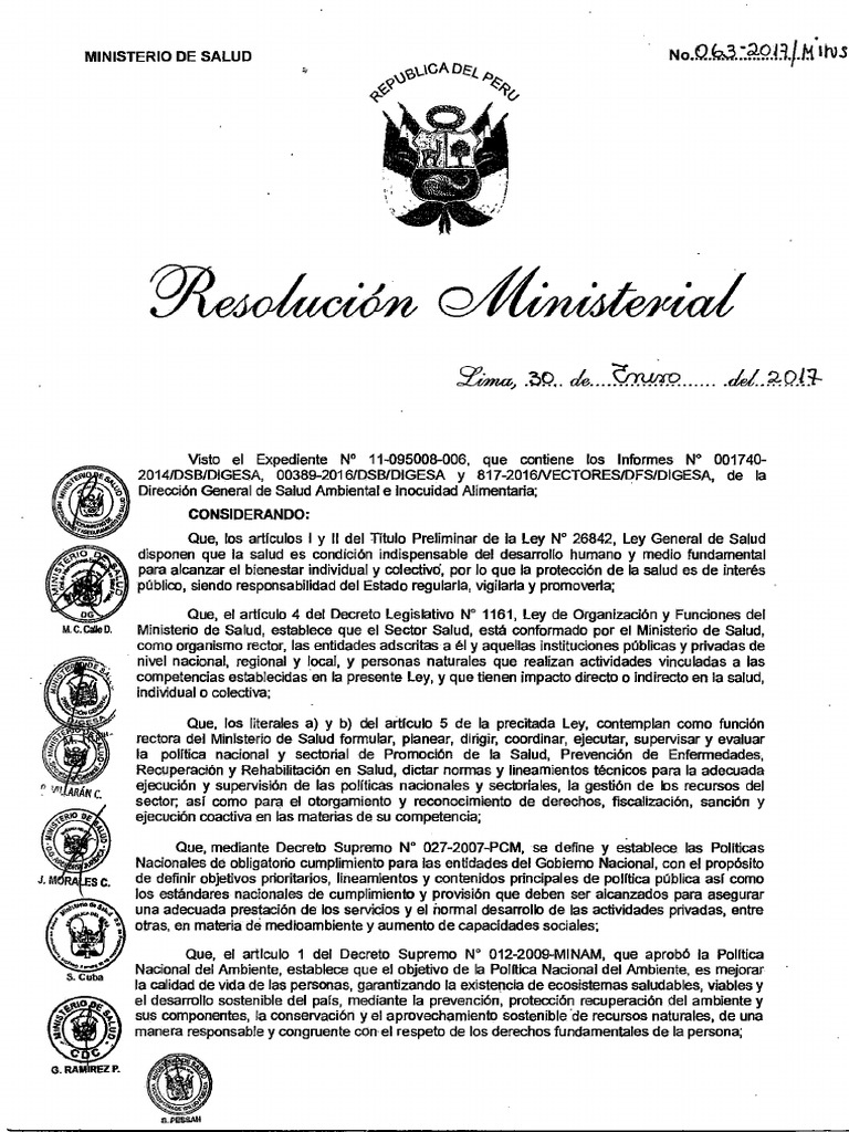 Vigilancia y Control de Vectores Plagas RM - 63 - 2017 - Minsa PDF | PDF
