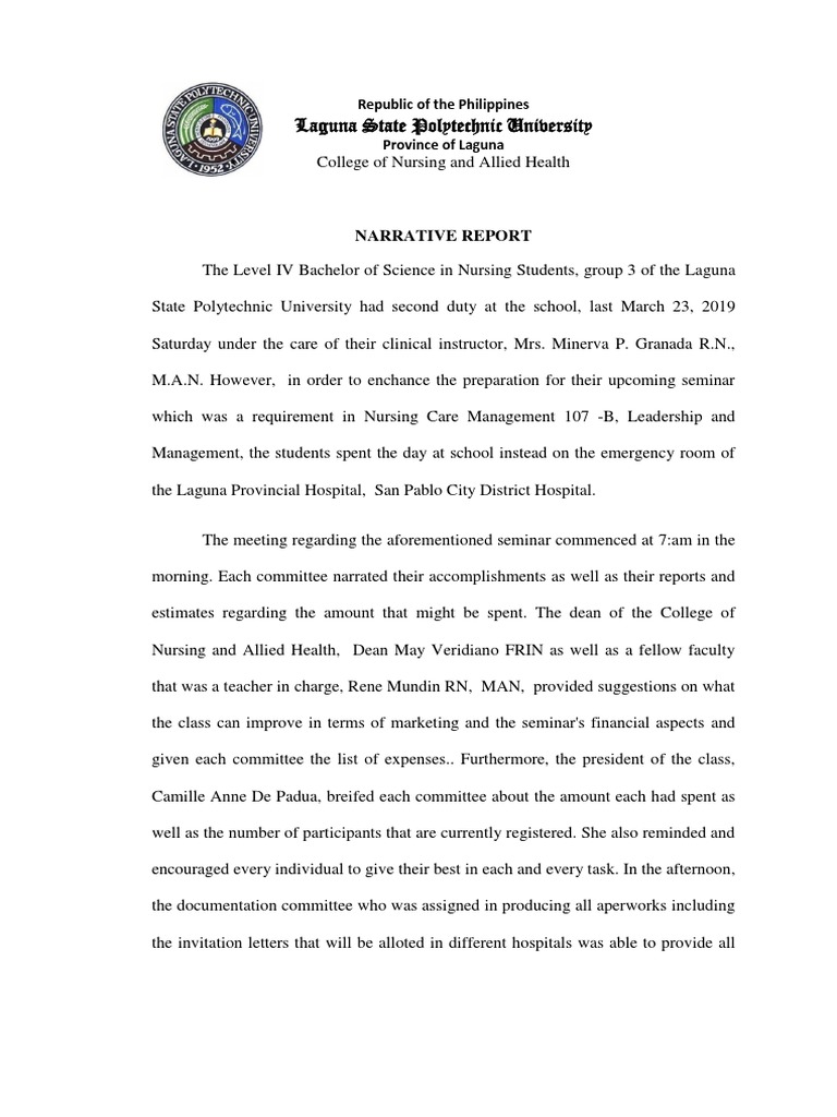 Narrative Report | PDF | Nursing | Health Care