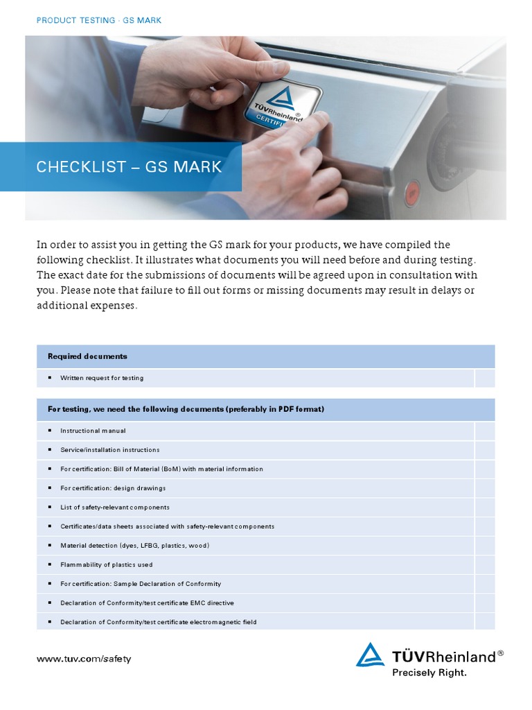 Tuv Rheinland Gs Mark Checklist en | PDF | Reliability Engineering ...