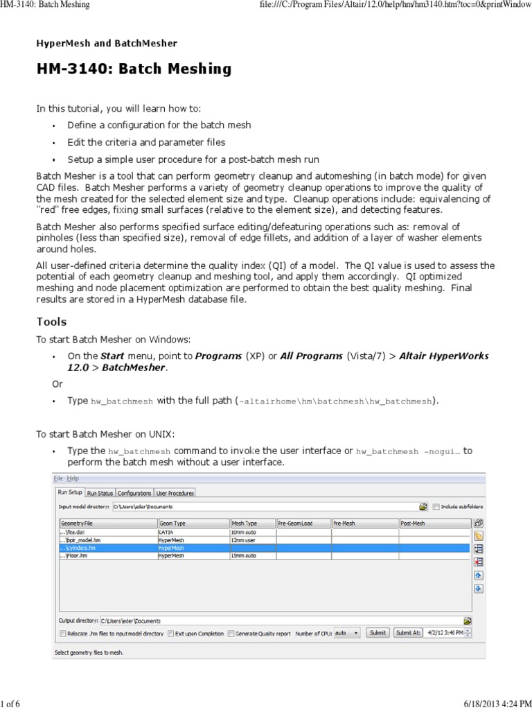 HM-3140: Batch Meshing: Tools | PDF | Directory (Computing) | Computer File