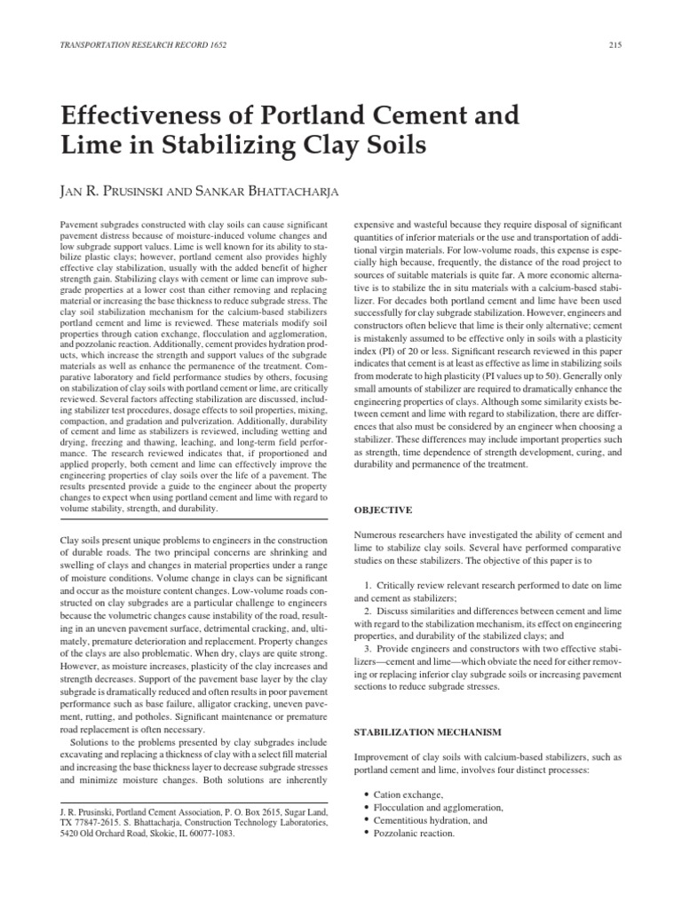 Cement and Lime for Clay Stabilization | PDF | Soil | Road Surface