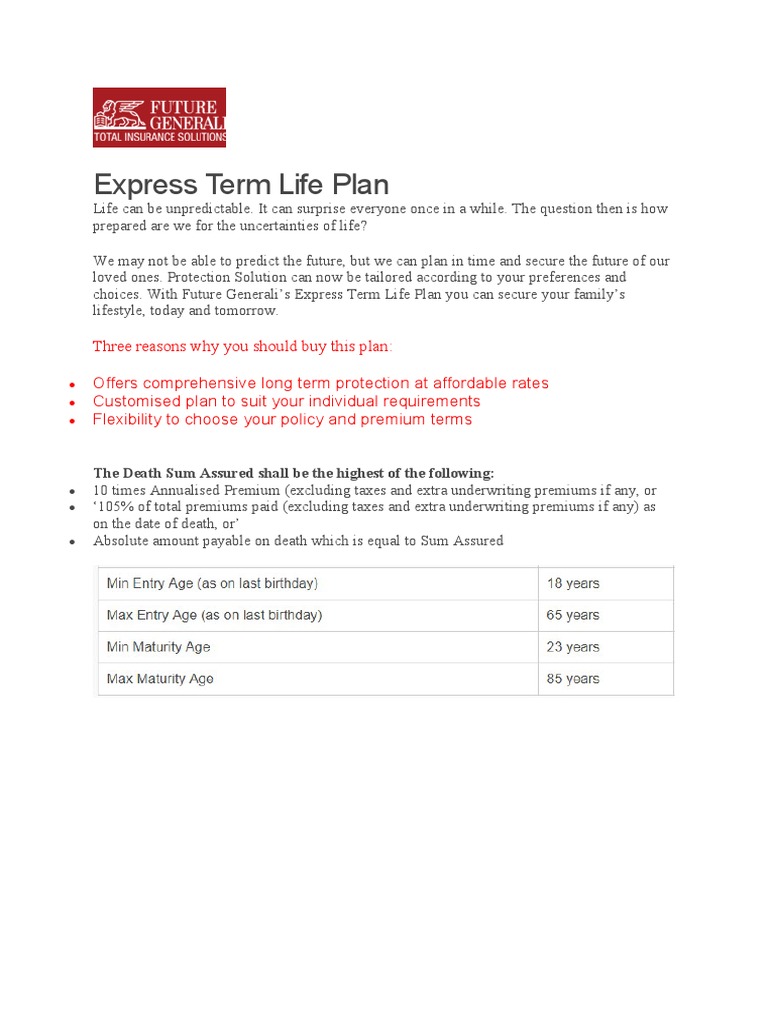 Express Term Life Plan | PDF