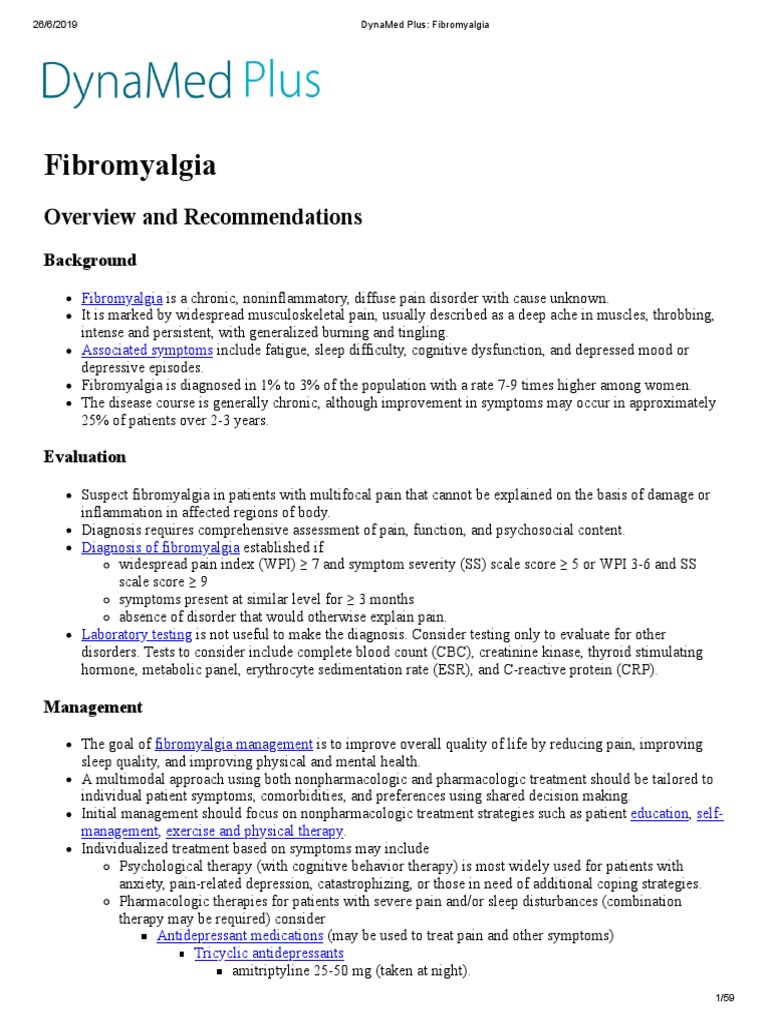 Fibromyalgia: Overview and Recommendations | PDF | Fibromyalgia | Major ...