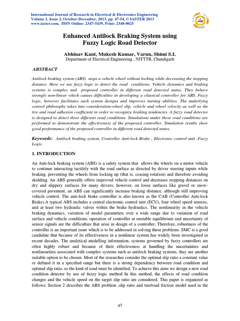 8enhanced Antilock Braking System Using Fuzzy Logic Road Detector GM24Sept13 | PDF | Anti Lock ...