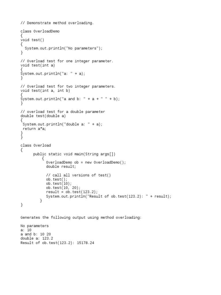 Method Overloading Program Pdf Parameter Computer Programming Integer Computer Science 9556
