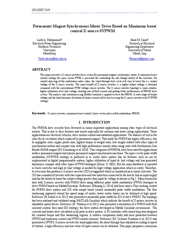 Permanent Magnet Synchronous Motor Drive Based On Maximum Boost Control ...