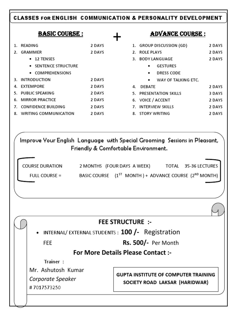 Basic Course: Advance Course:: Fee Structure:-Rs. 500/ - For More ...