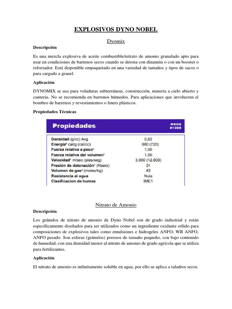 Explosivos Dyno Nobel | PDF | Materiales | Sustancias químicas