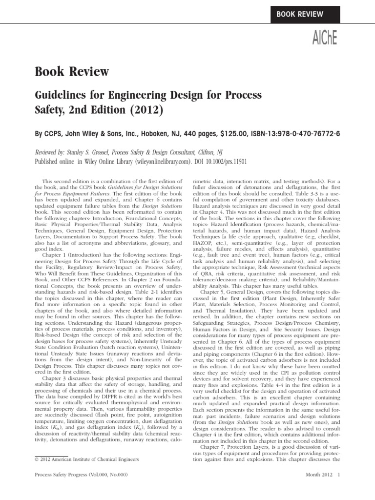 Book Review: Guidelines For Engineering Design For Process Safety, 2nd ...