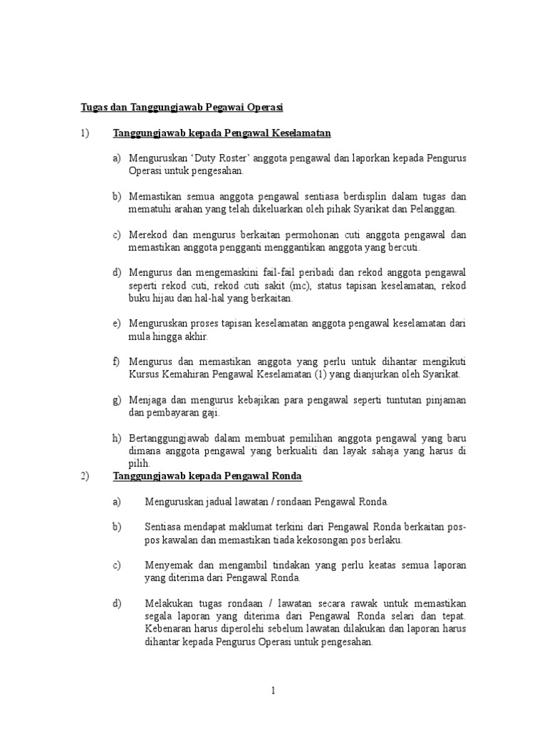 Tugas & Tanggungjawab Pegawai Operasi | PDF