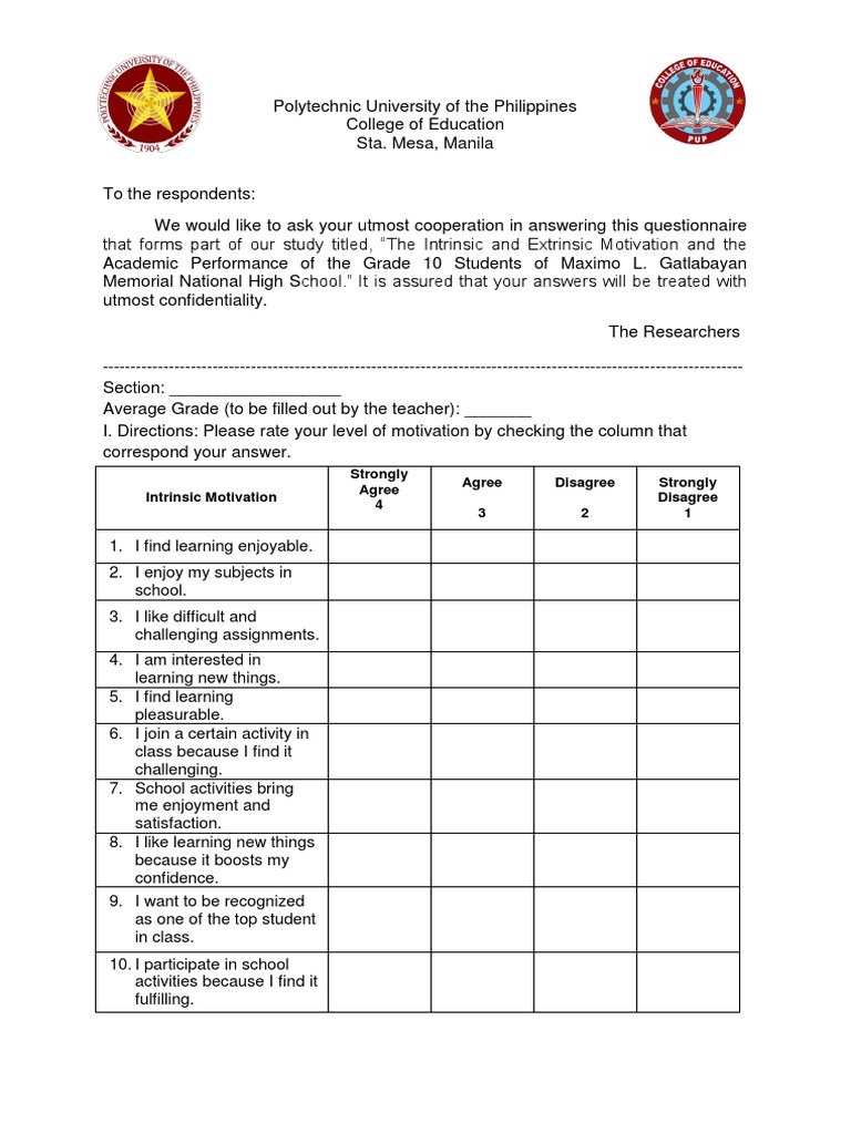 Survey Instrument | PDF | Motivation | Motivational