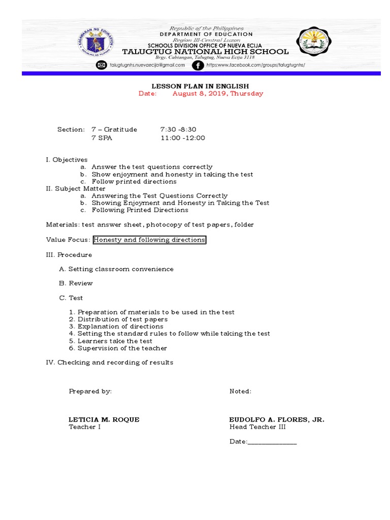 Lesson Plan Examination | PDF