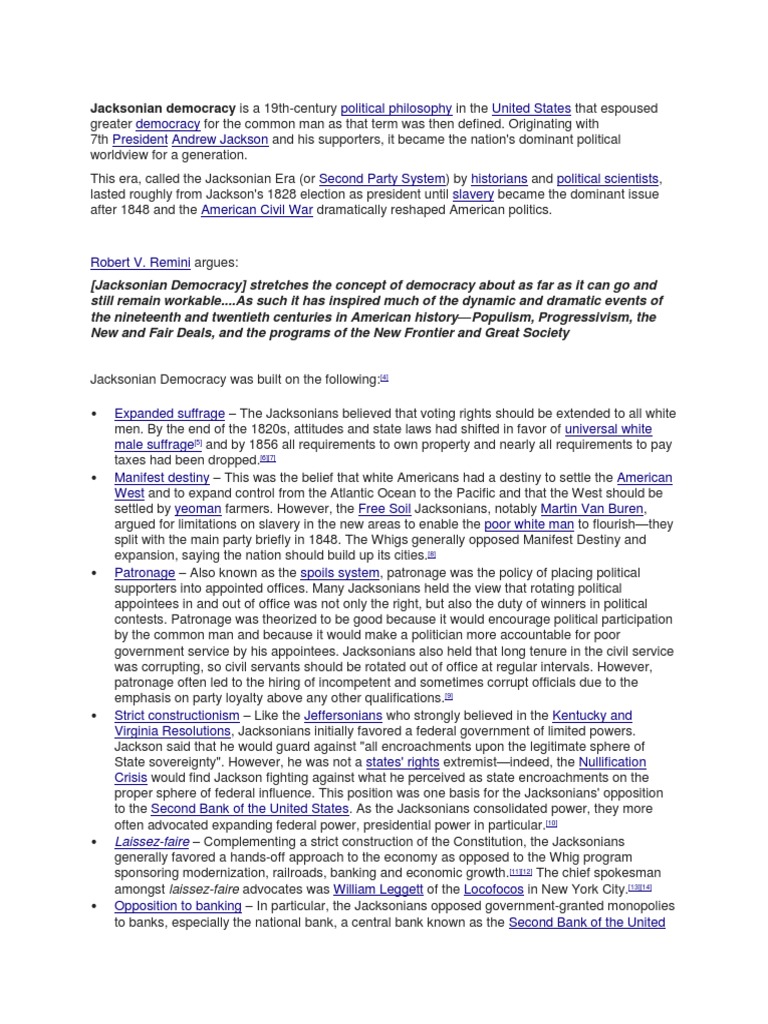Understanding Jacksonian Democracy | PDF | Andrew Jackson | Politics Of ...