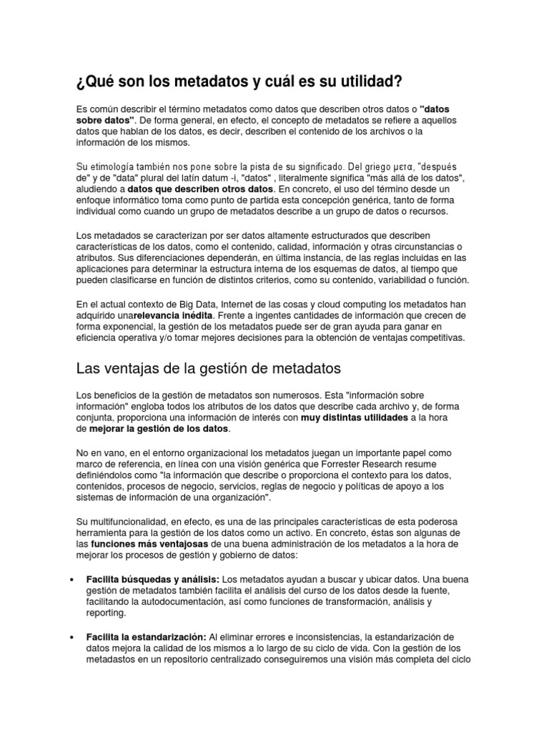 Qué Son Los Metadatos y Cuál Es Su Utilidad | PDF | Metadatos | Objeto (informática)