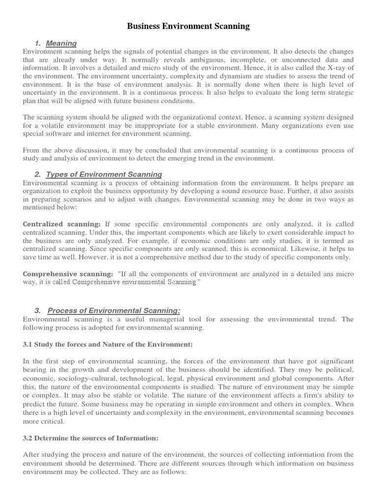 Business Environment Scanning | PDF | Strategic Management | Forecasting