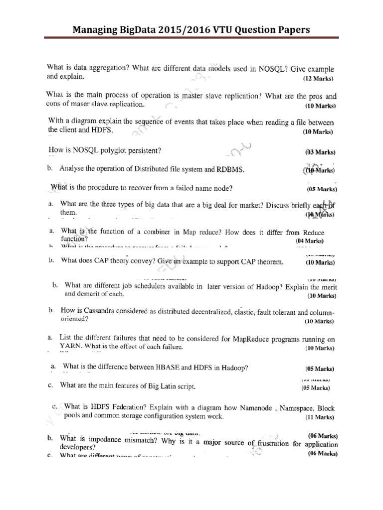 Managing Bigdata 2015/2016 Vtu Question Papers | PDF