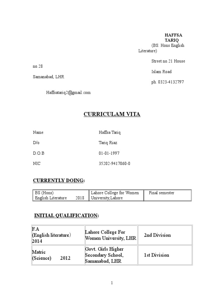 Haffsa Tariq (CV) | PDF | Educational Stages | Cognition