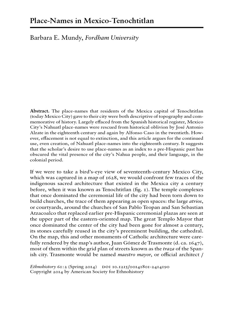 Place-Names in Mexico-Tenochtitlan. | PDF | Nahuatl | Mexico City