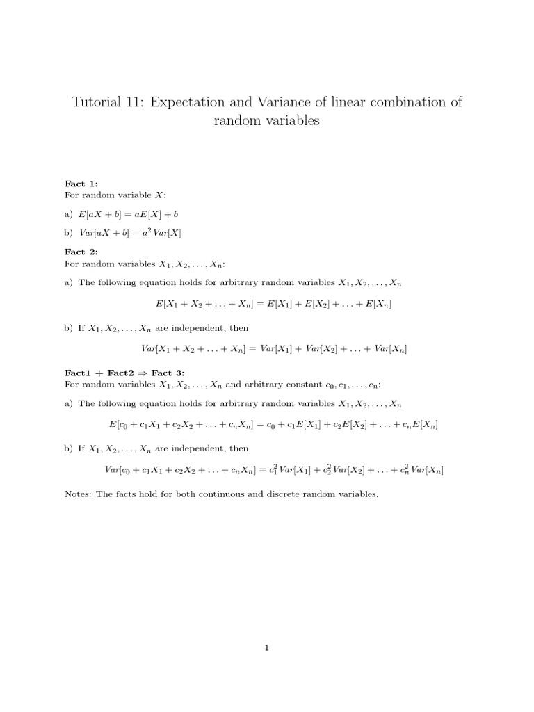 Tutorial 11 Expectation And Variance Of Linear Combination Of Random