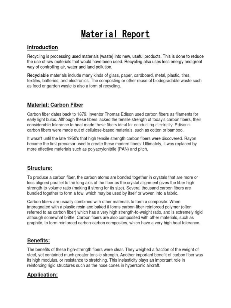 Material Report: Carbon Fiber | PDF | Composite Material | Fibers