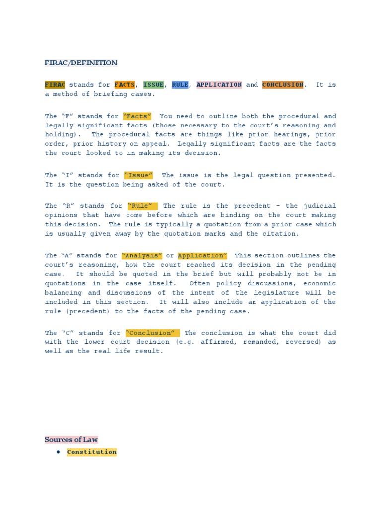FIRAC Method for Legal Case Briefing | PDF | Precedent | International Law