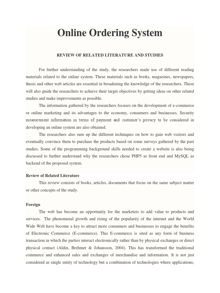 Online Ordering System Review Of Related Pdf E Commerce Online
